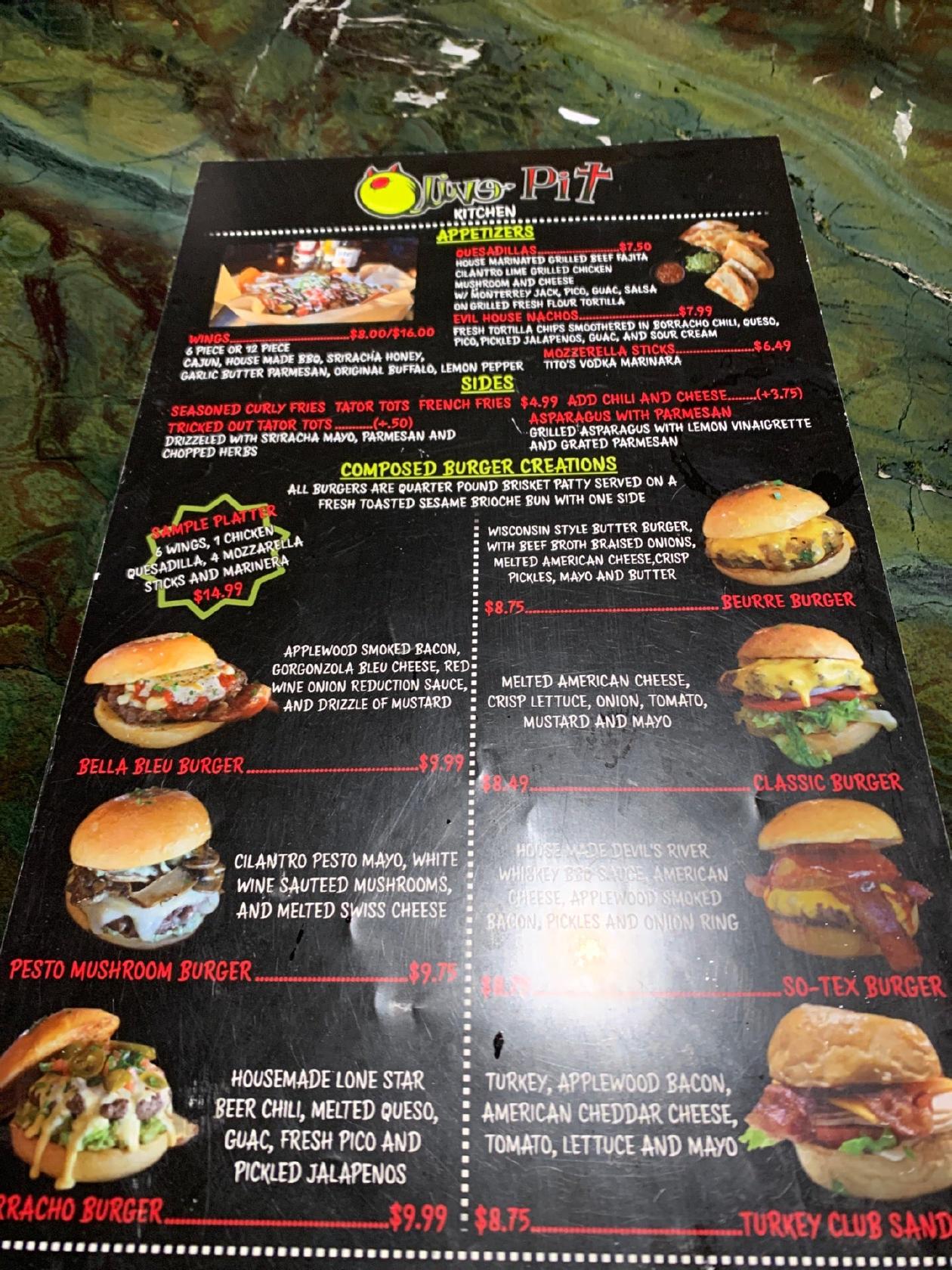 Menu at Evil Olive pub & bar, San Antonio
