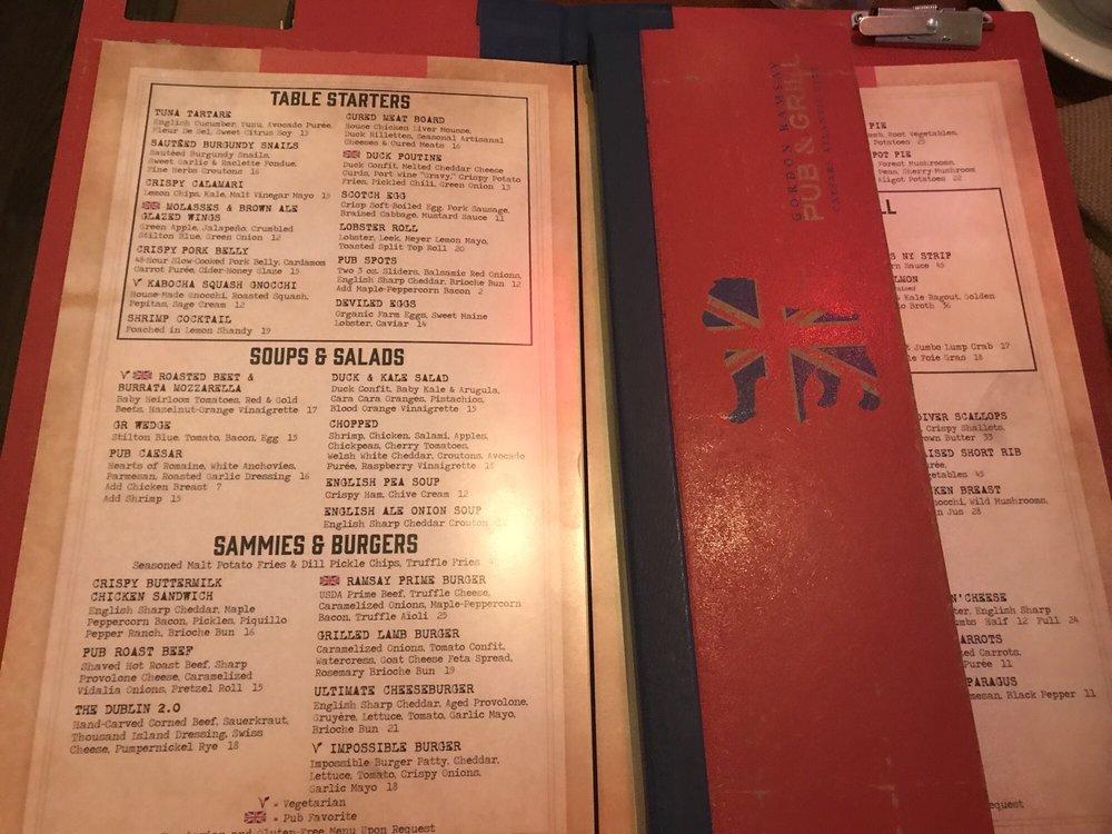 Menu at Gordon Ramsay Pub & Grill, Atlantic City