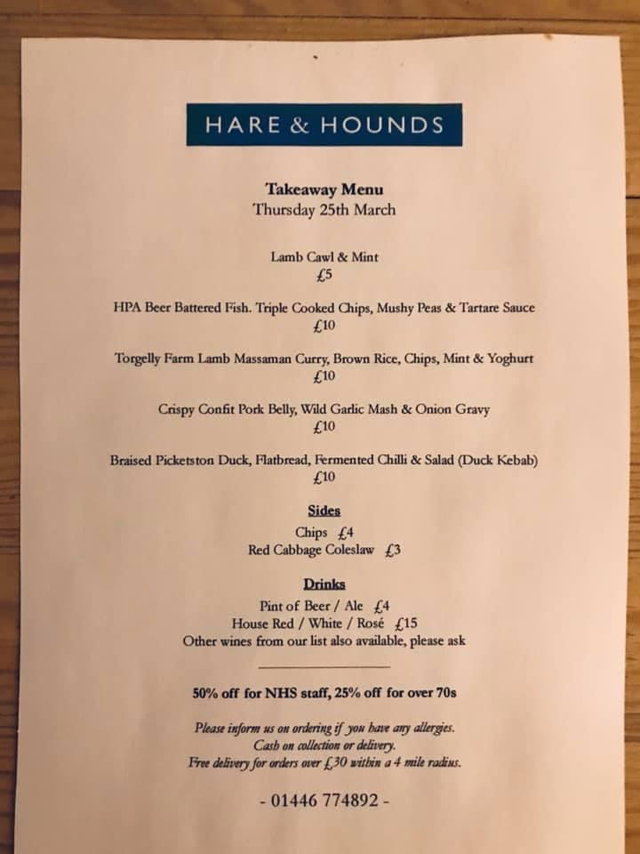Menu at Hare & Hounds pub & bar, Cowbridge