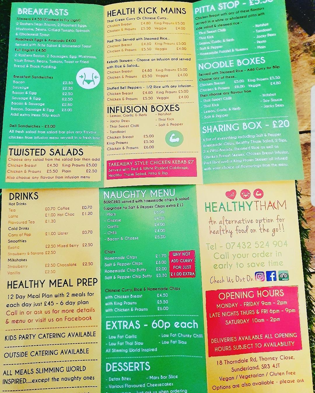 Menu at Healthy Thaim restaurant, Sunderland