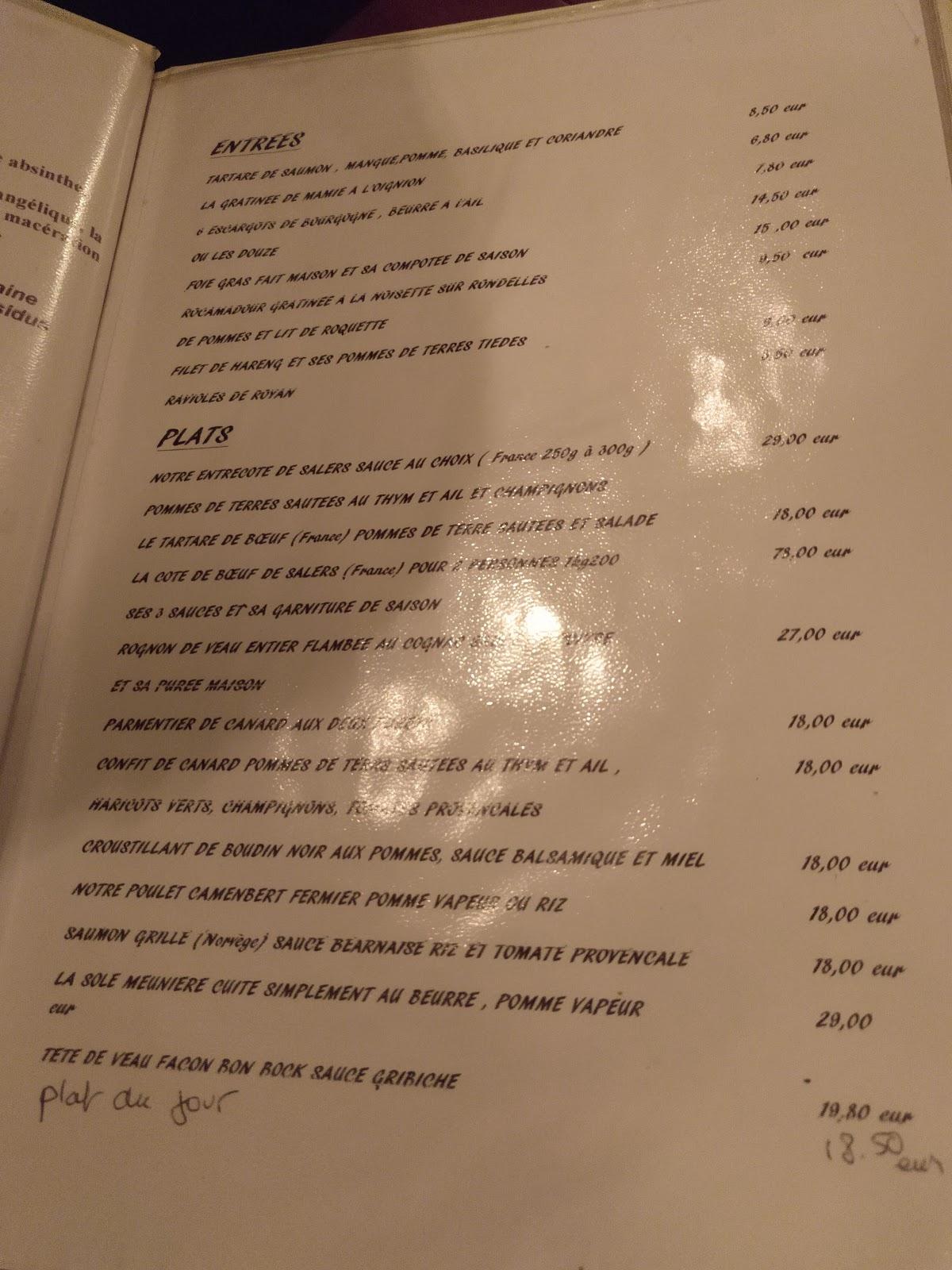Menu au LE BON BOCK restaurant, Paris