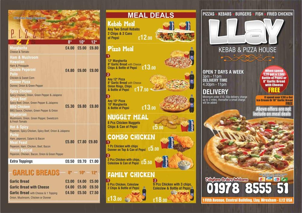 Menu at Llay Kebab & Pizza House fast food, Wrexham, Market Square