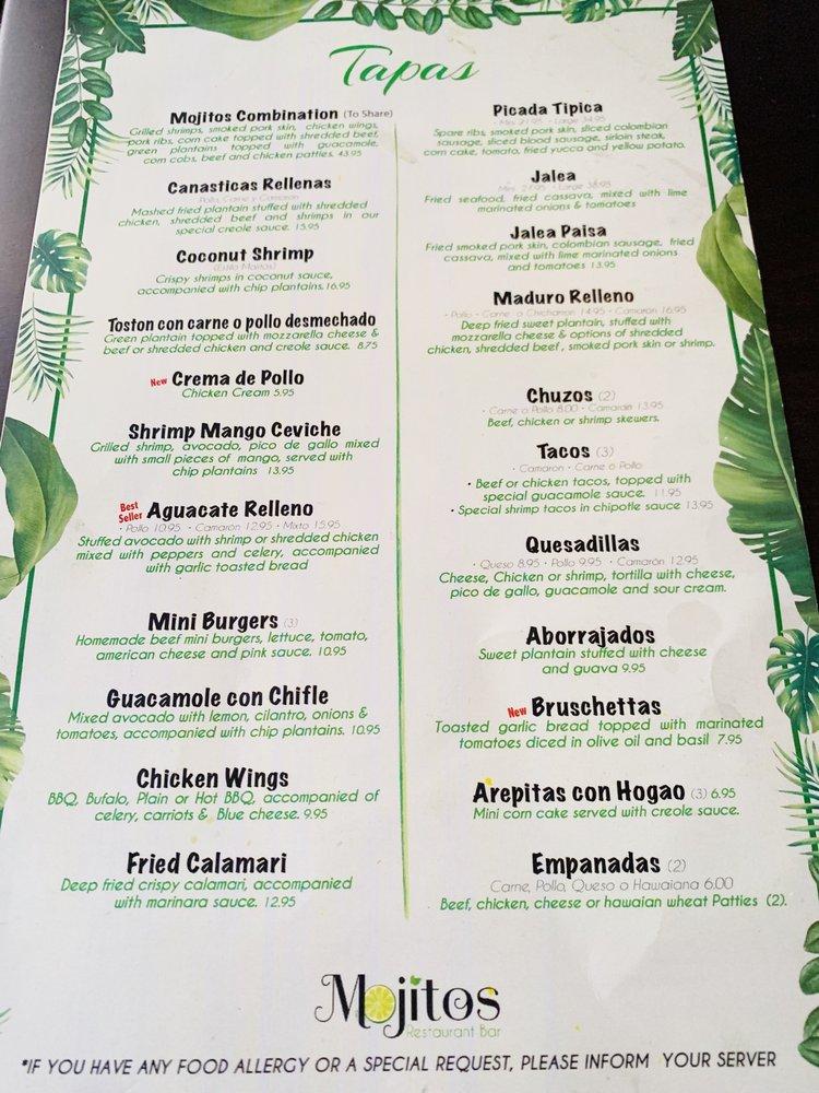 Carta del pub y bar Mojitos, Nueva York, 81-01 Northern Blvd