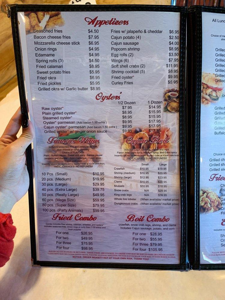 Menu at Red Crawfish Seafood & Wings steakhouse, Loganville