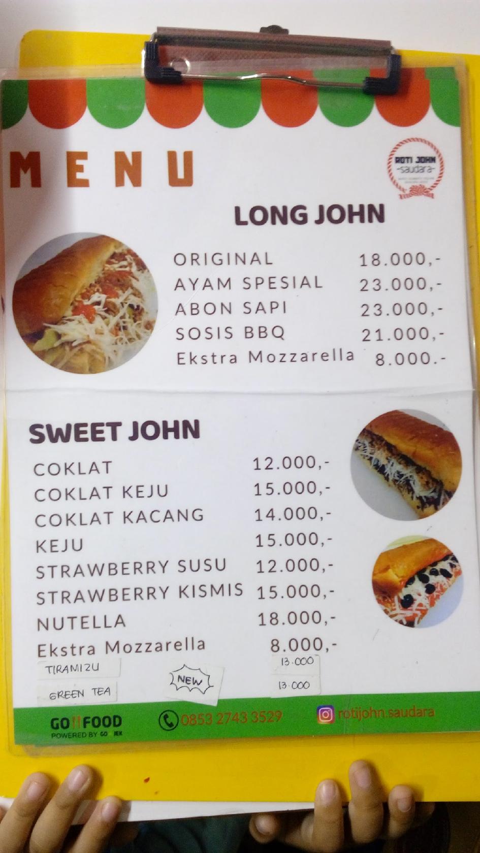 Menu at Roti John Saudara restaurant, Semarang