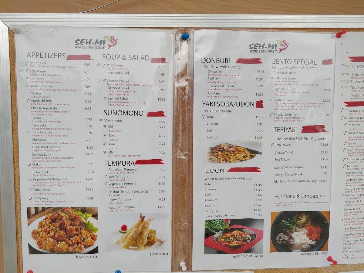 Menu at Seh-mi Japanese Restaurant Courtenay, Courtenay