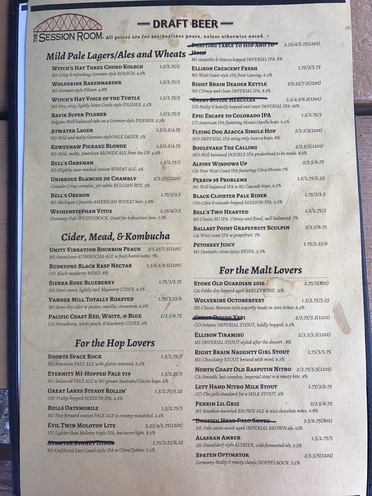 Menu at The Session Room pub & bar, Ann Arbor
