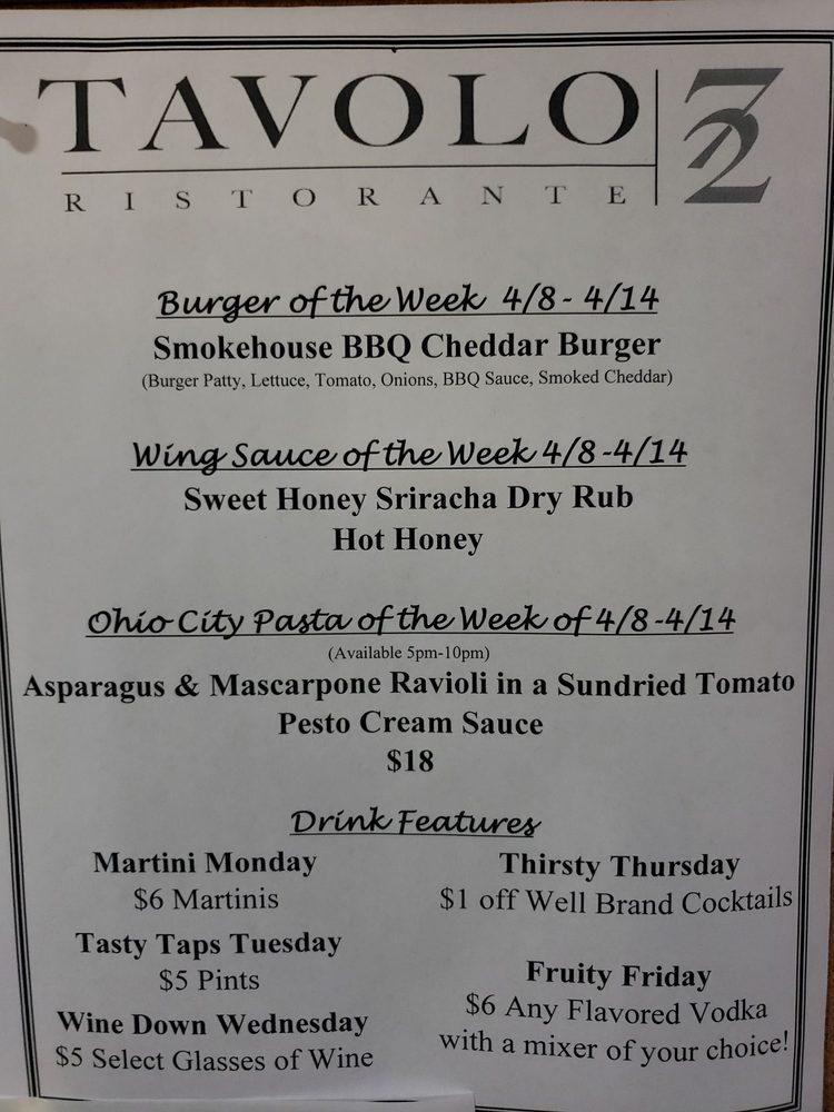 Menu at Tavolo 72 restaurant, Middleburg Heights