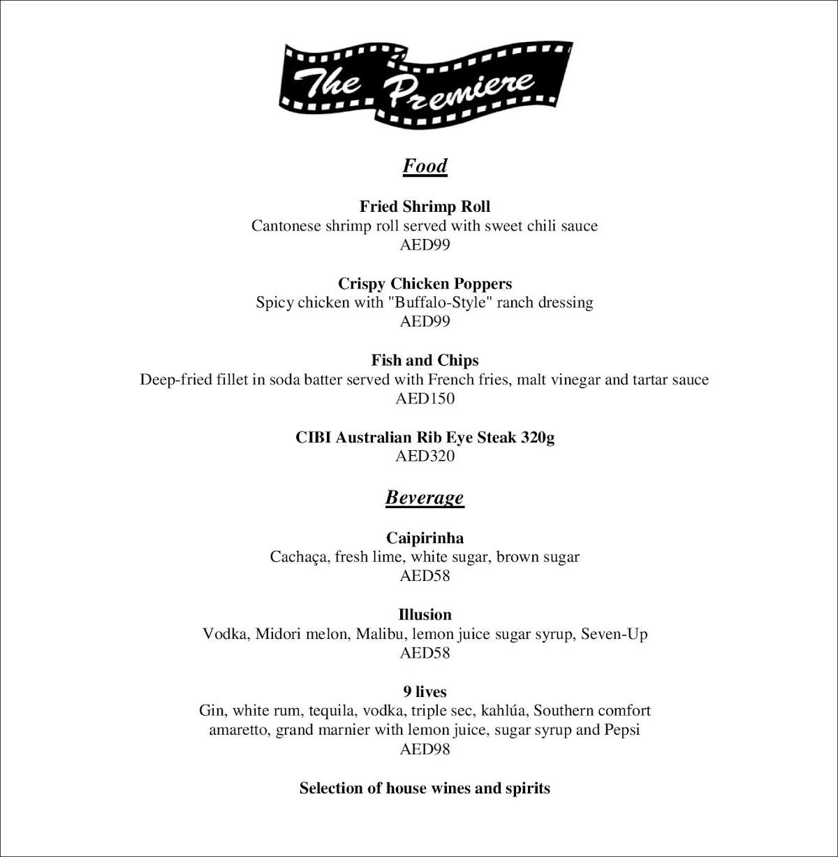 Menu at The Premiere, Hyatt Regency Dubai club, Dubai