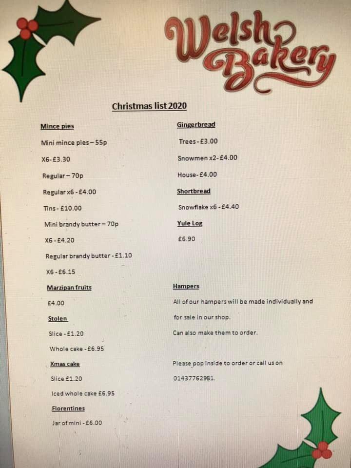 Menu at The Welsh Bakery, Haverfordwest