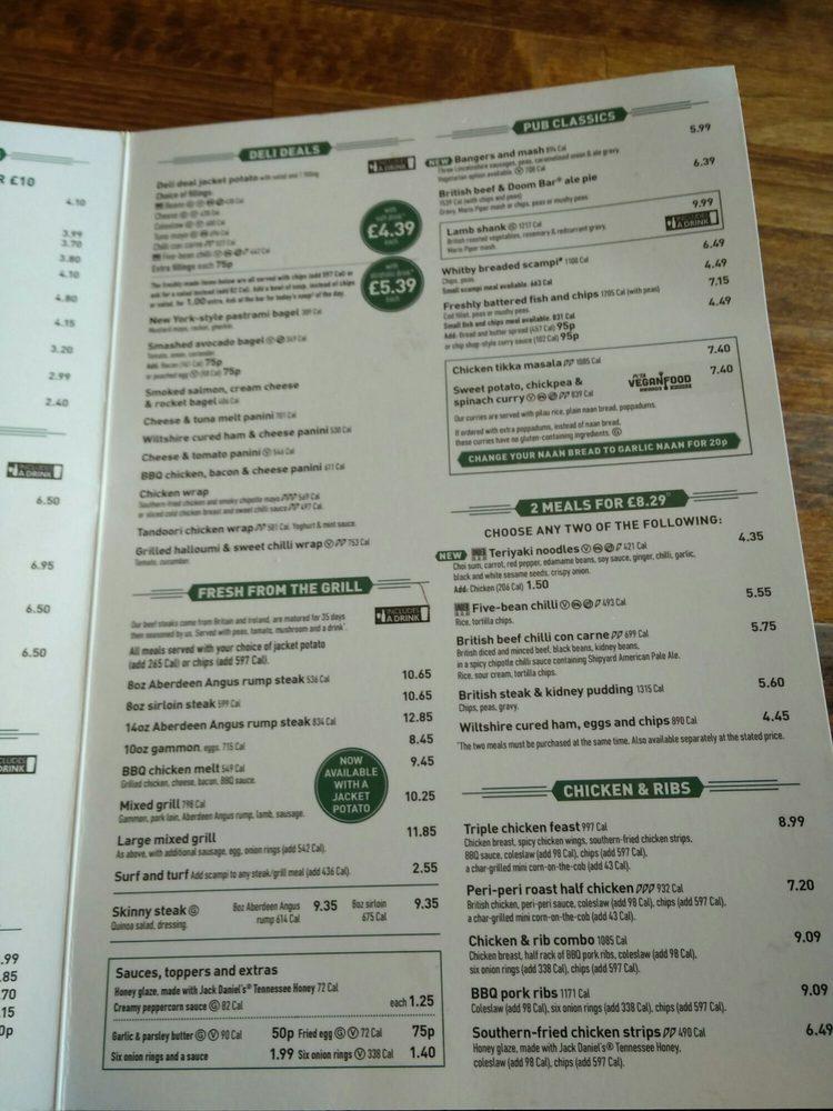 Menu at The Pump House - JD Wetherspoon pub & bar, Solihull, Unit 1 ...