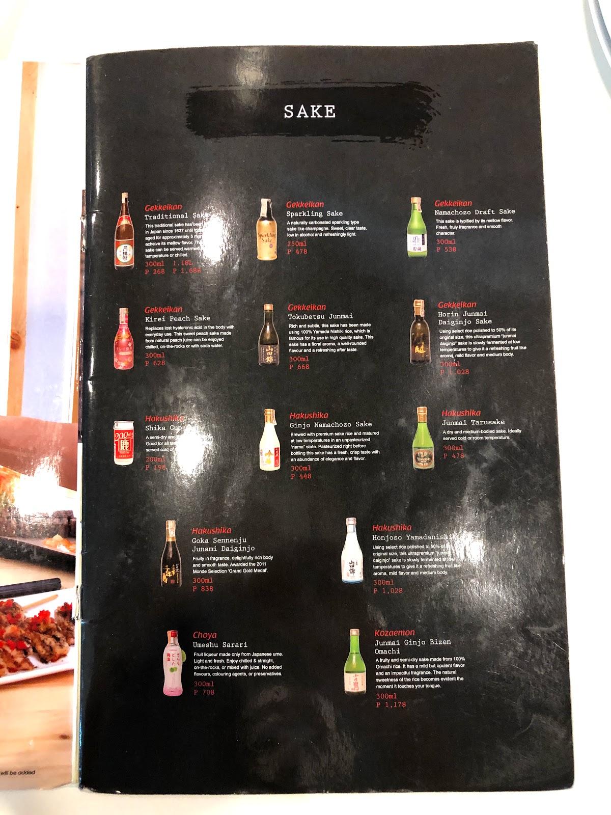 Menu at Chef Samurai Subic restaurant, Subic Bay Freeport Zone, Raymundo St