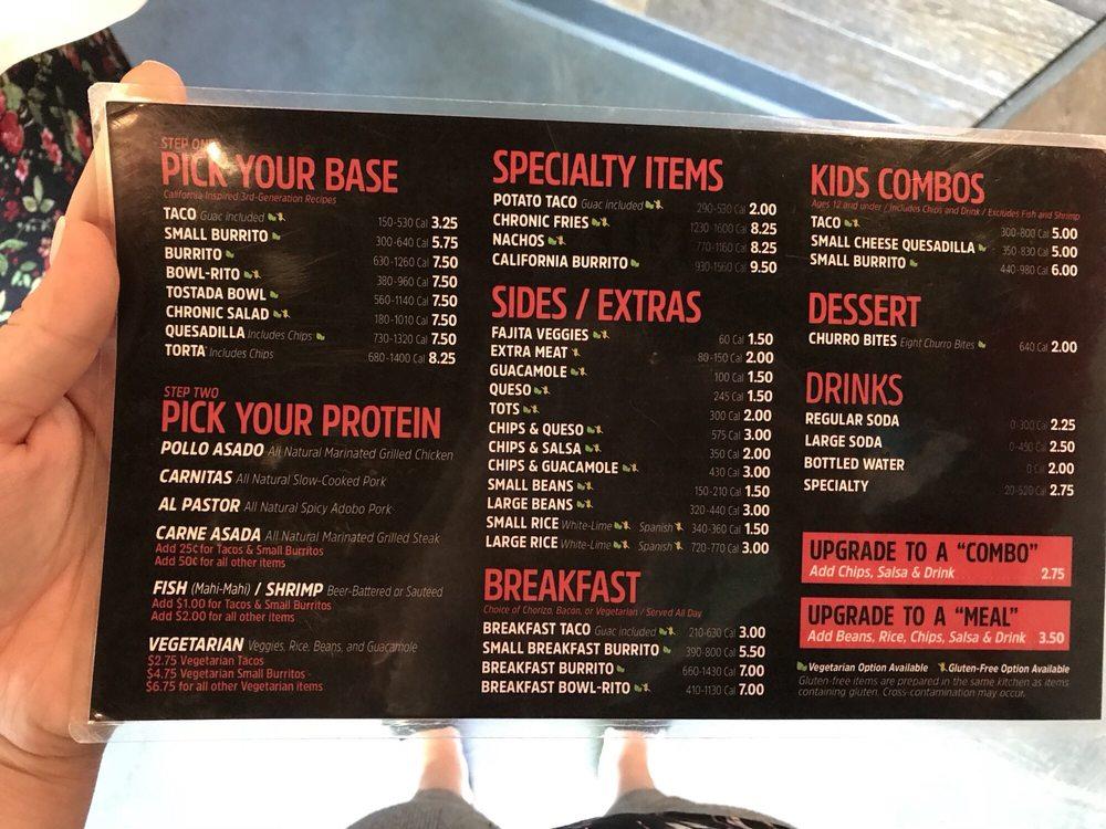 Menu at Chronic Tacos restaurant, Alpharetta