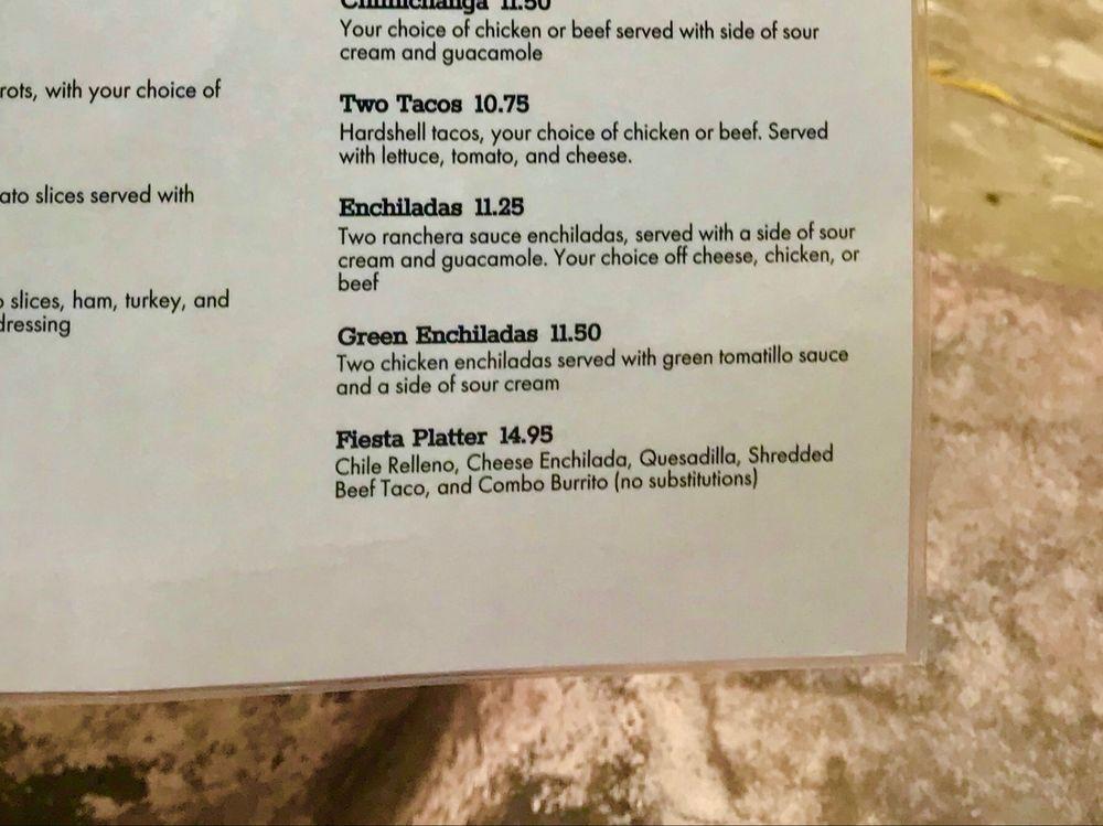Menu at El Rey Restaurant, Pauma Valley