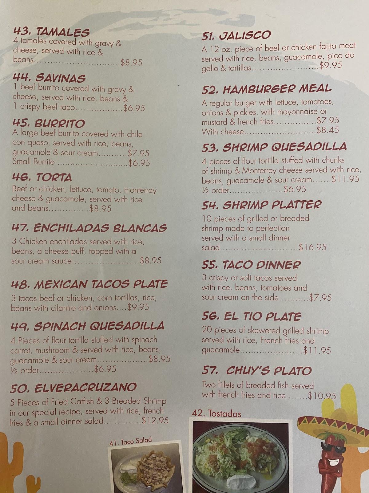 Menu at El Tio Mexican Restaurant, Hemphill