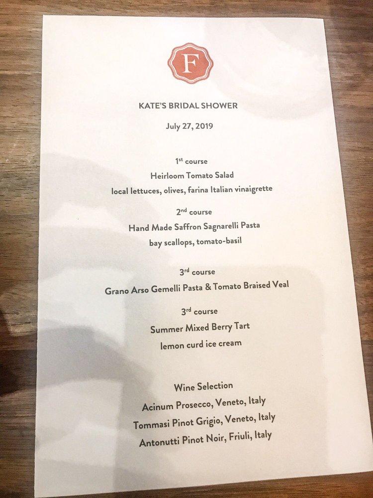 Menu at Farina restaurant, Kansas City