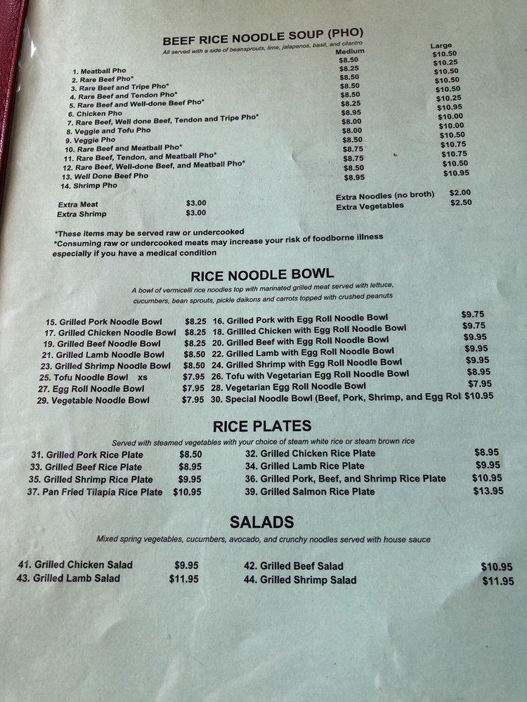 Menu at Pho Lan restaurant, Loveland, 296 E 29th St