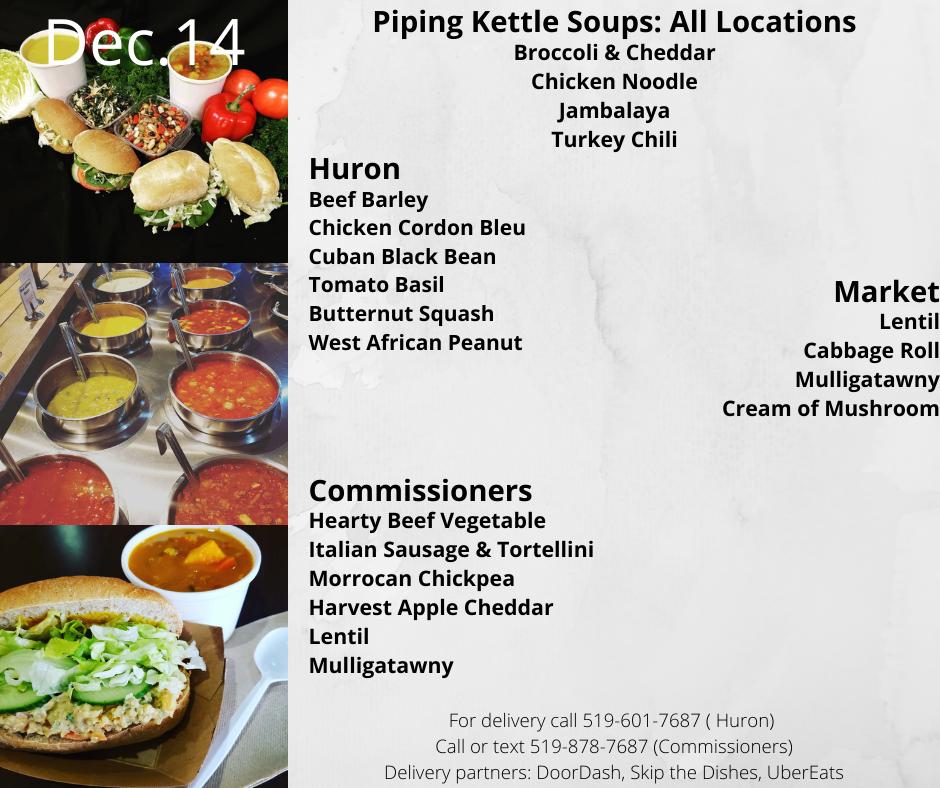 Menu at Piping Kettle Soup Co. restaurant, London, 631 Commissioners Rd E