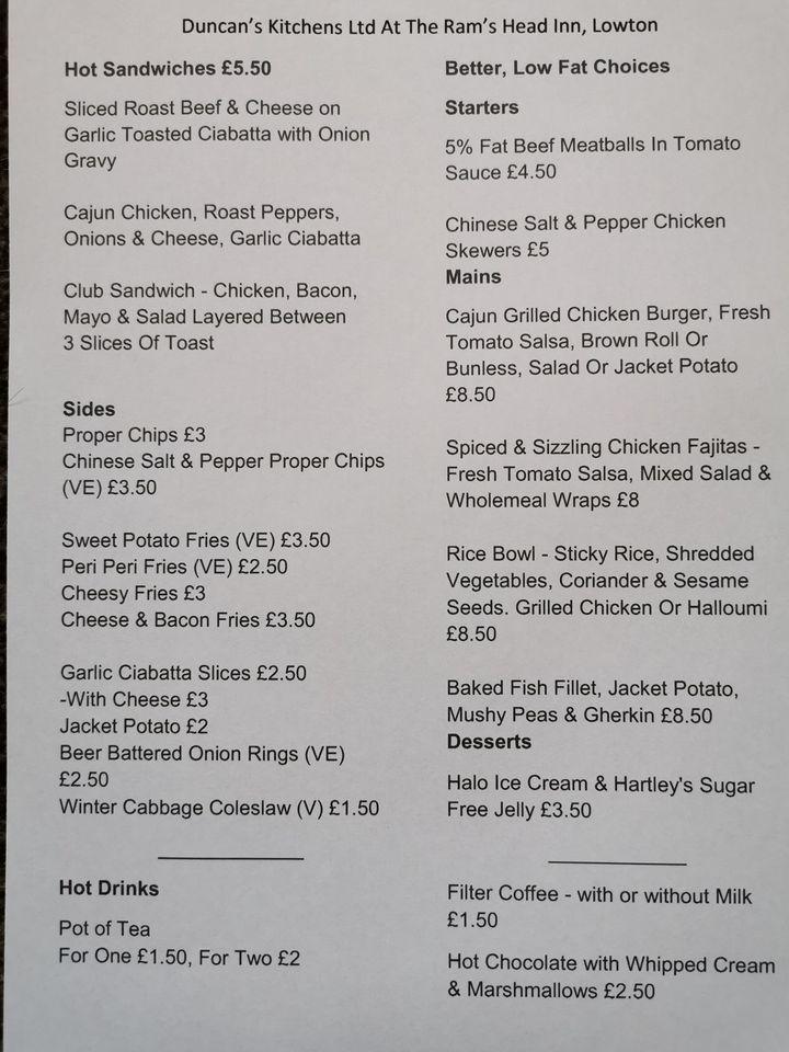Menu at The Rams Head pub & bar, Warrington, 429 Slag Ln