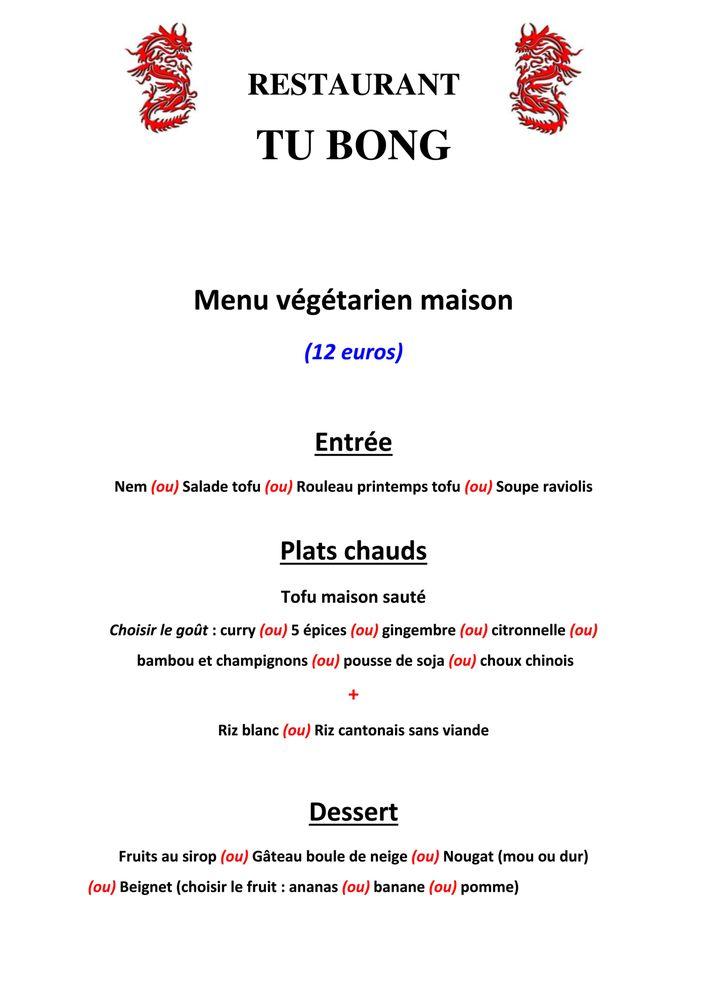 Menu at Restaurant Tu-Bong Express, Grenoble