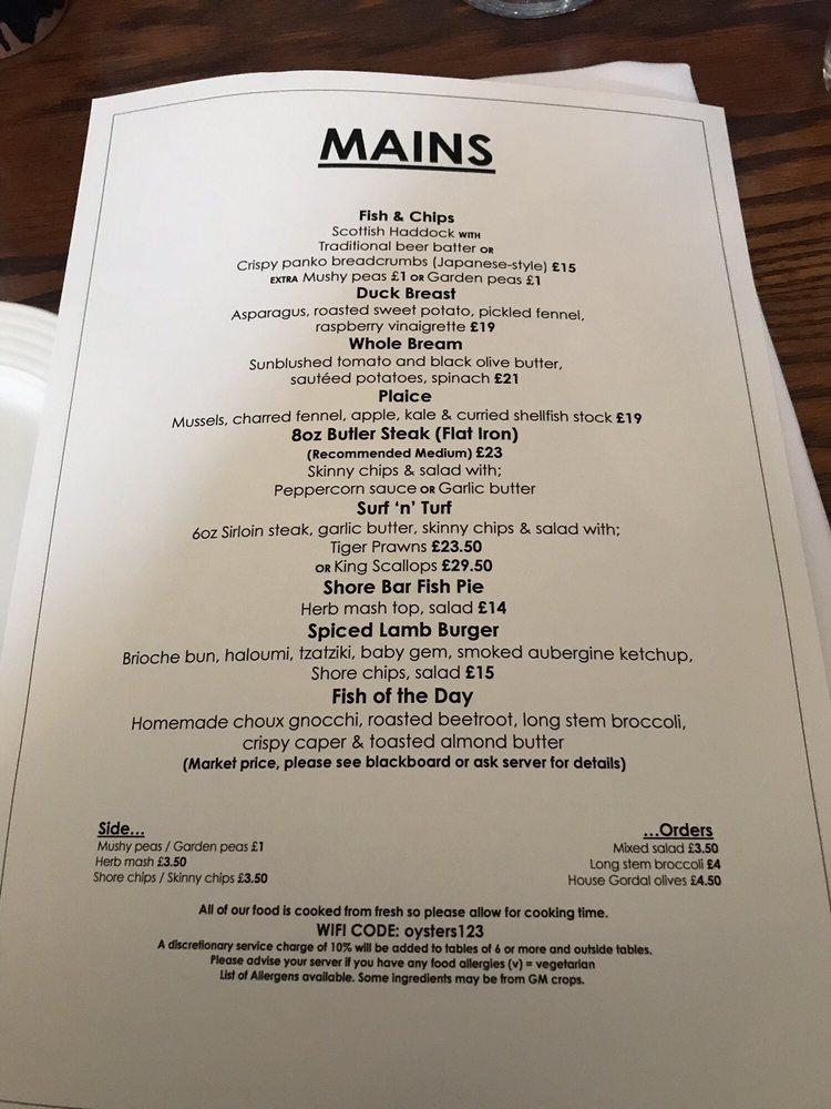 Menu at The Shore Bar and Restaurant, Edinburgh