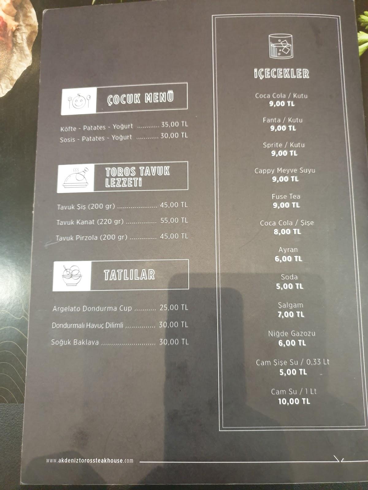 Menu at Akdeniz Toros Steakhouse - Kasap Gurme ve Biftek Et Restoranı ...
