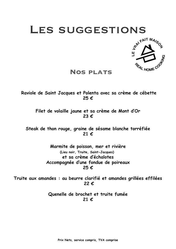 Auberge Restaurant La Source Bleue Menu
