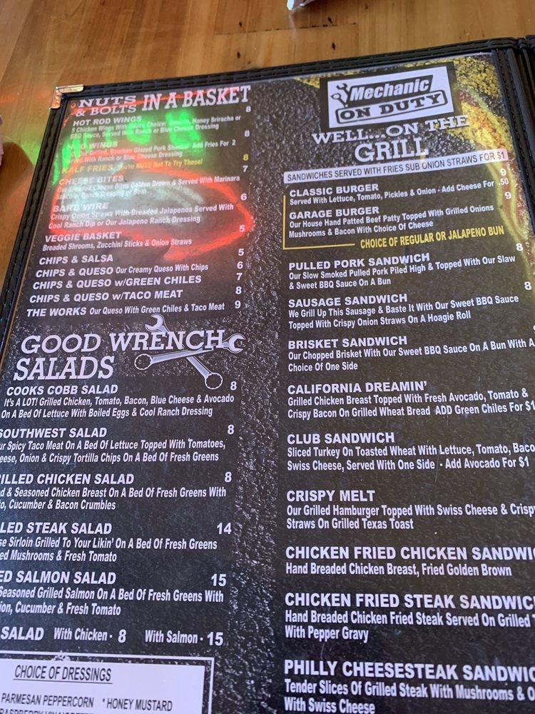 Menu at Cooks Garage pub & bar, Lubbock
