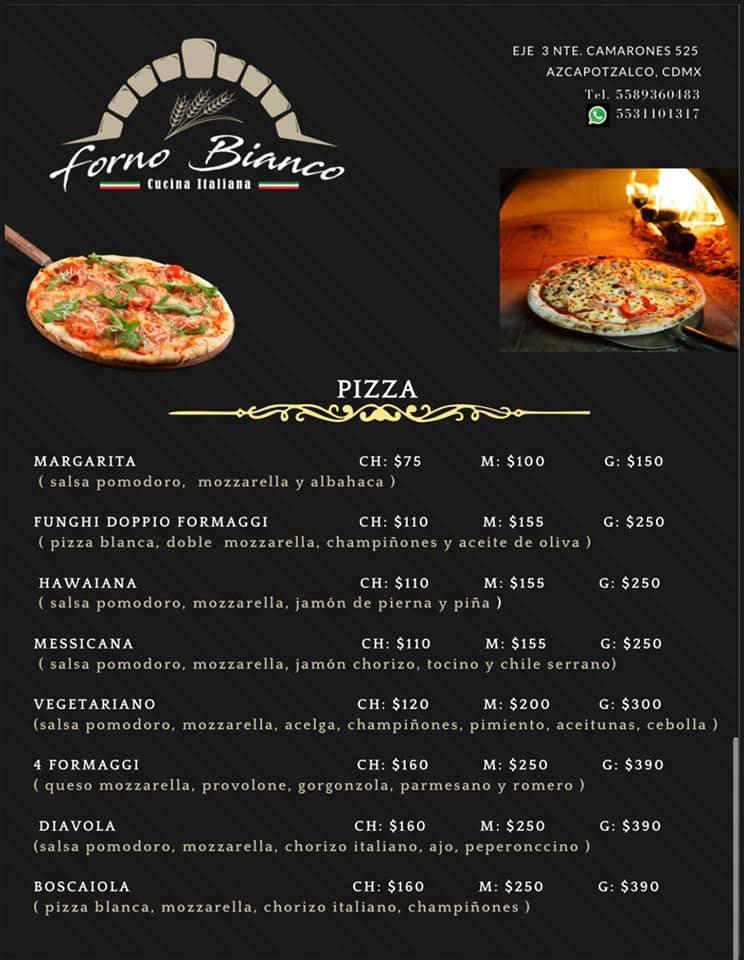 Menu at Forno Bianco restaurant, Mexico City