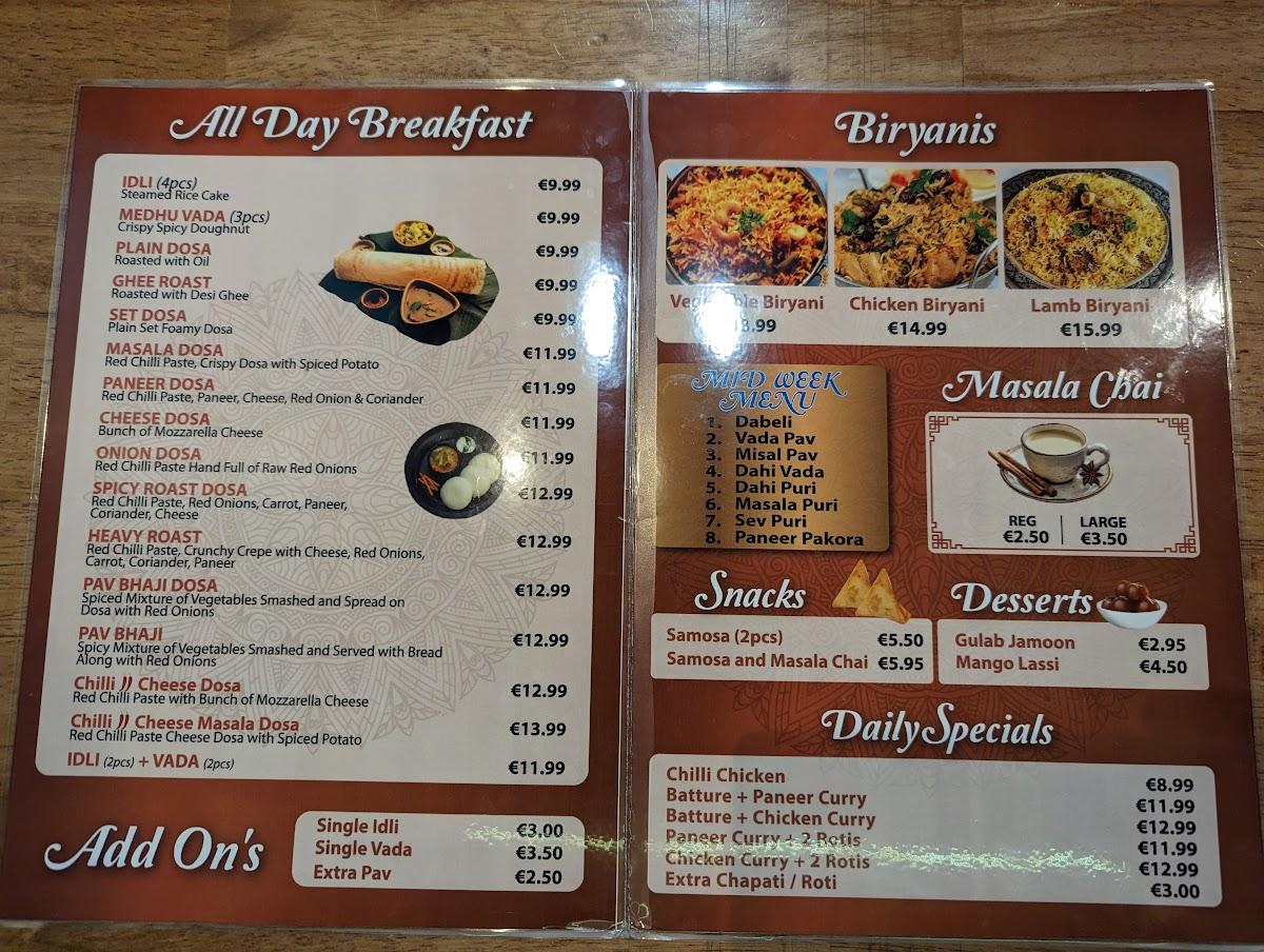 Menu at INDIAN TIFFINS restaurant, Dublin