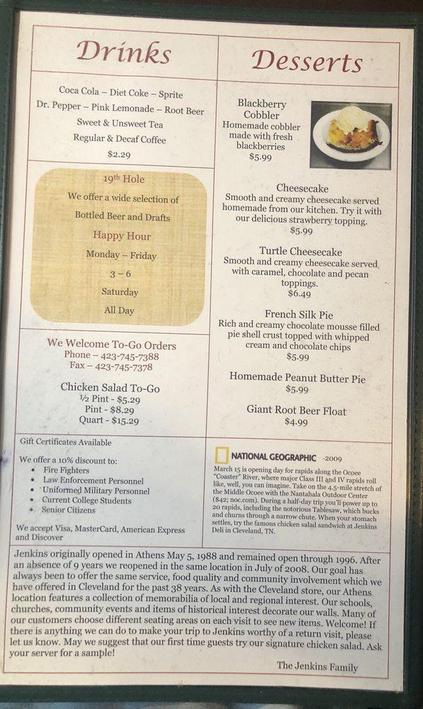 Menu at Jenkins Grille & Market restaurant, Athens