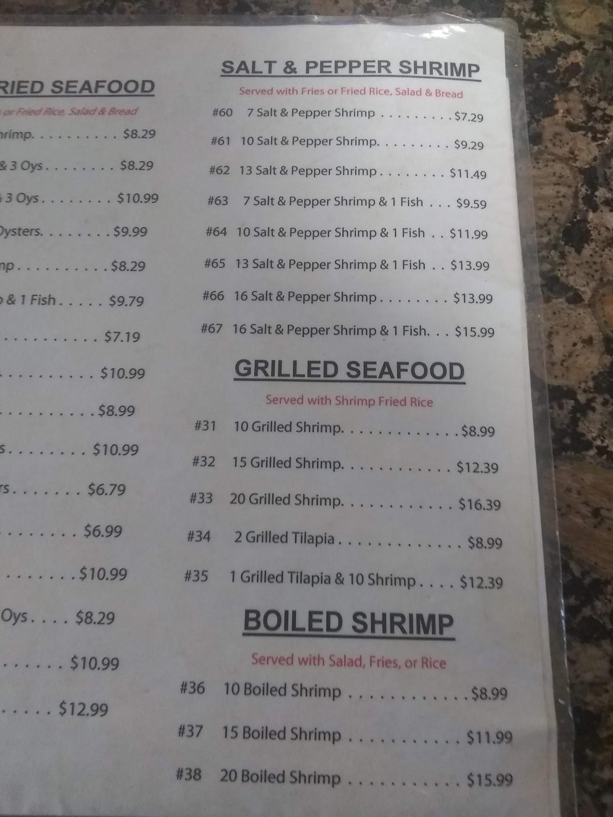 Menu at John's Seafood restaurant, Beaumont