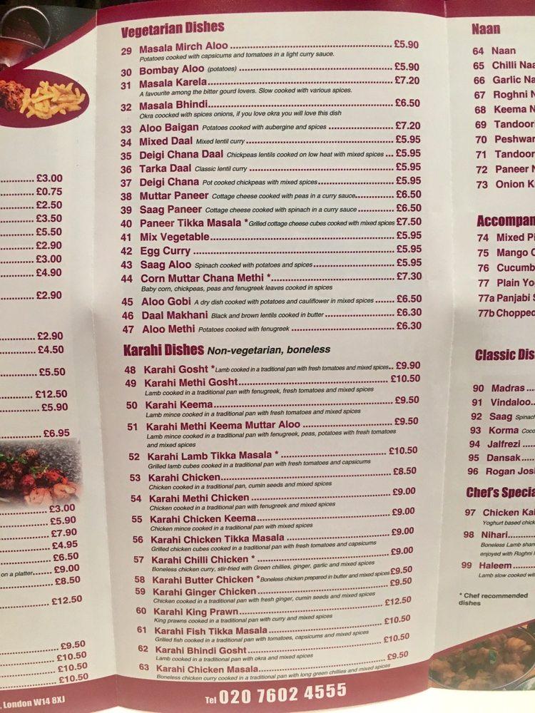 Menu at Miran Masala (Indian/Punjabi/Pakistani/Desi) Kensington Olympia ...