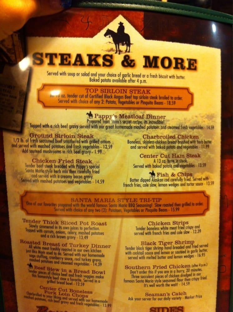 Menu at Pappy's Restaurant, Santa Maria