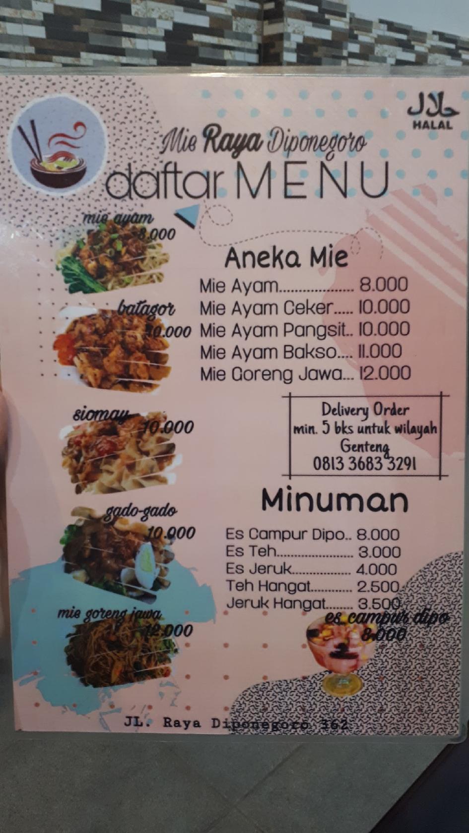 Menu at Restoran Mie Raya Diponegoro & Bakso e-Co. restaurant, Genteng ...