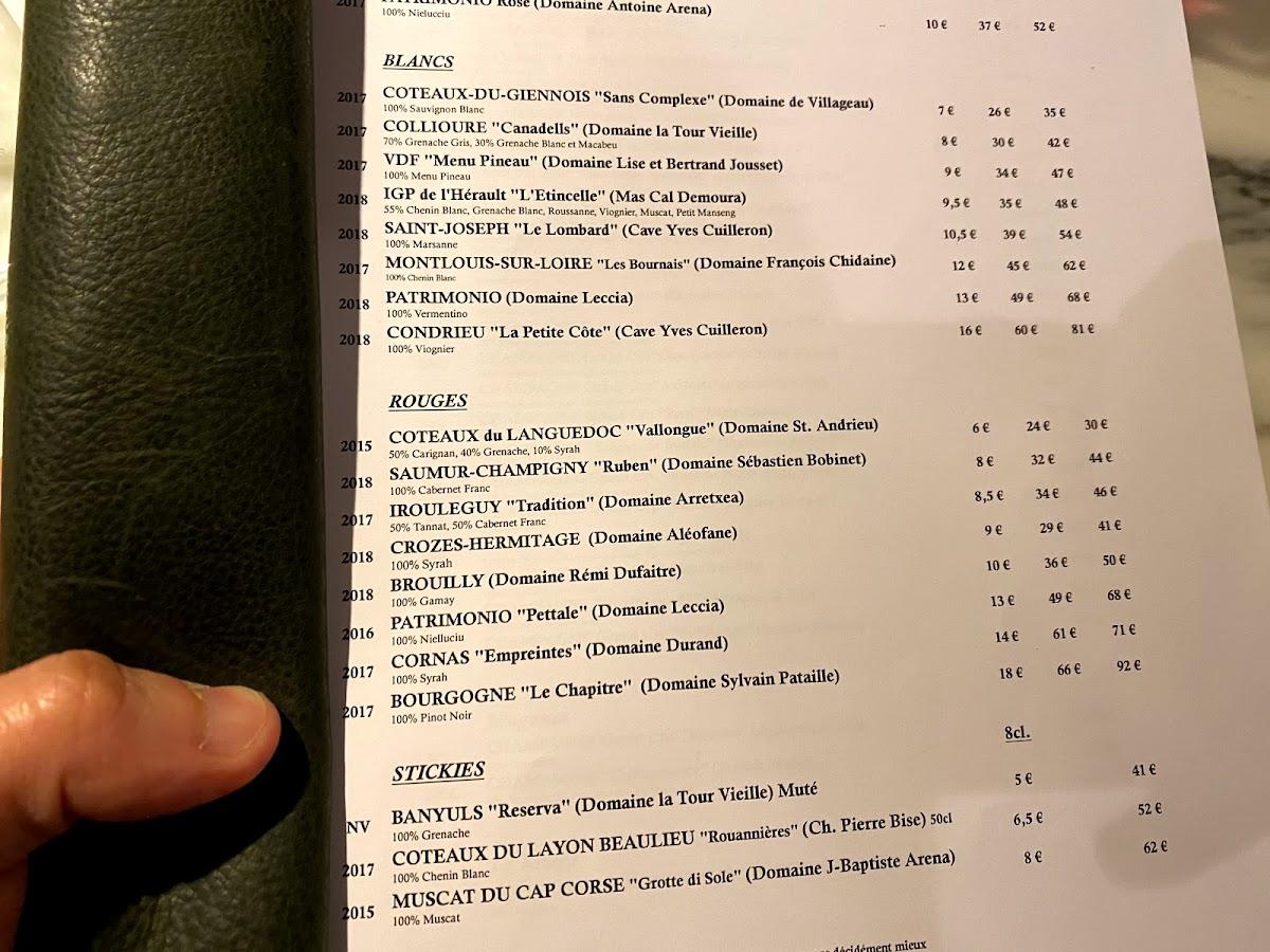 Menu au Semilla restaurant, Paris, 54 Rue de Seine