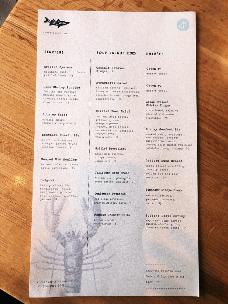 Menu at The Fat Snook restaurant, Cocoa Beach