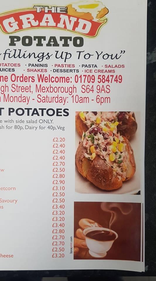 Menu at The Grand Potato restaurant, Mexborough
