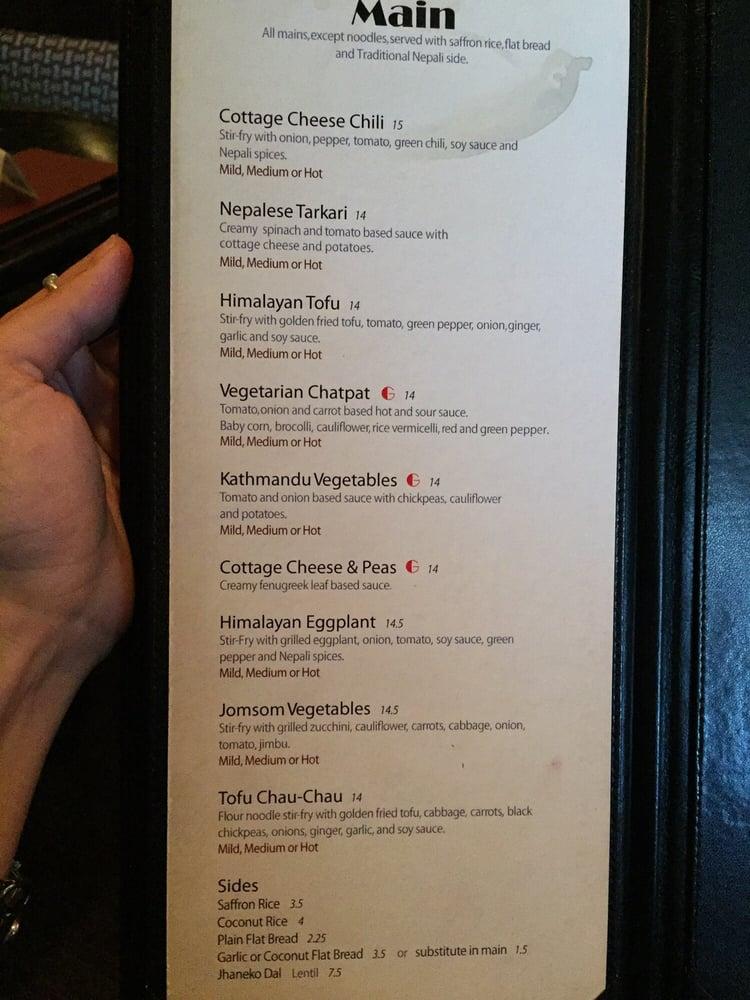 Menu at The Himalayan restaurant, Calgary