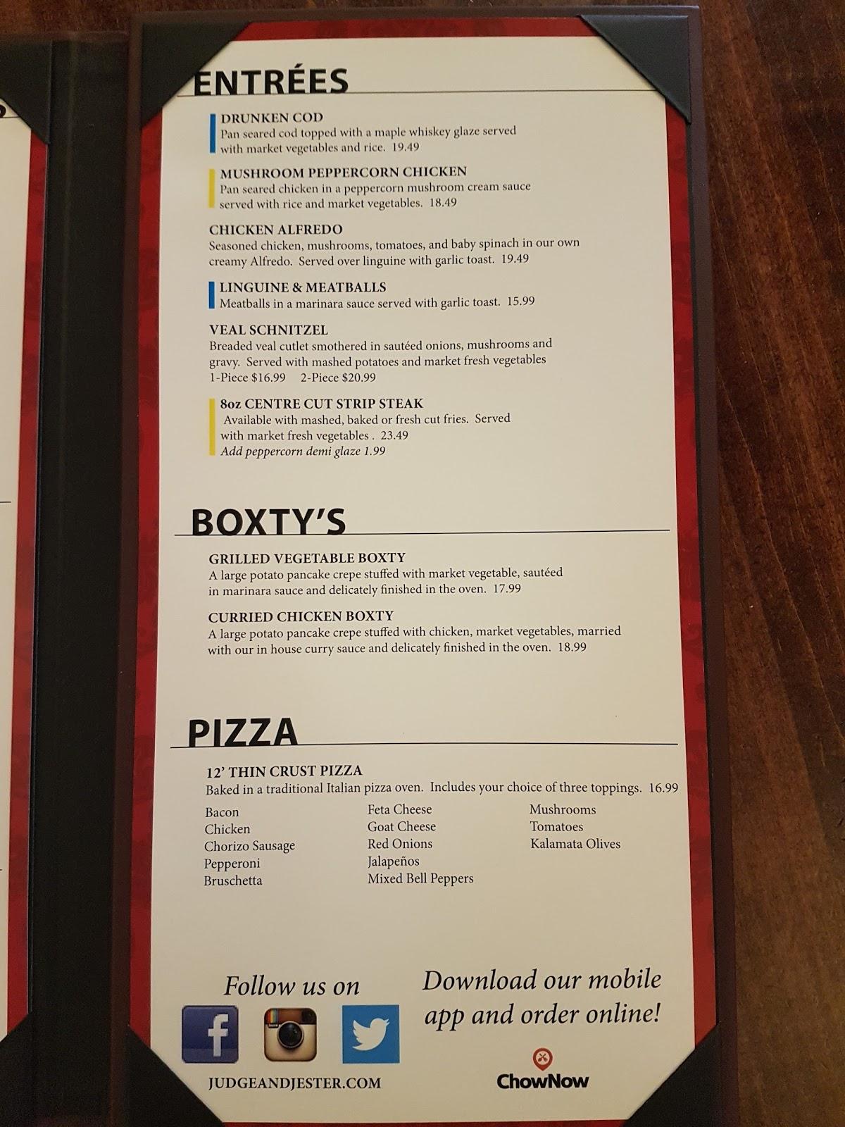 Menu at The Judge and Jester pub & bar, Grimsby