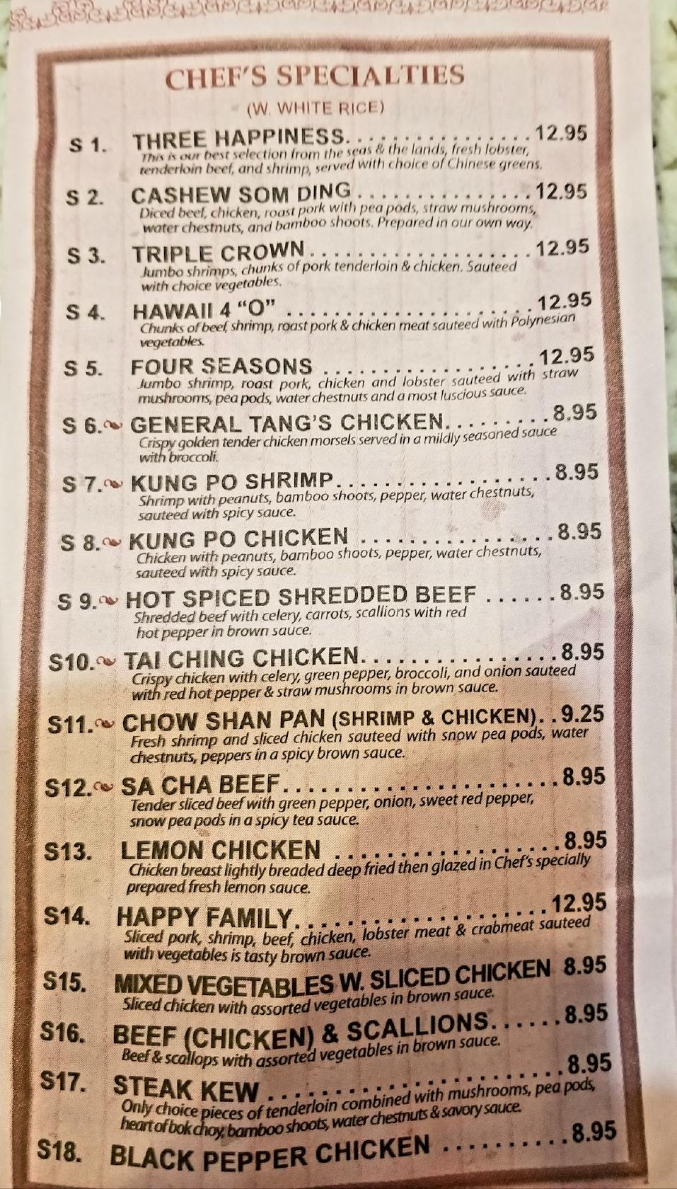 Menu at East Wind Restaurant, Pembroke