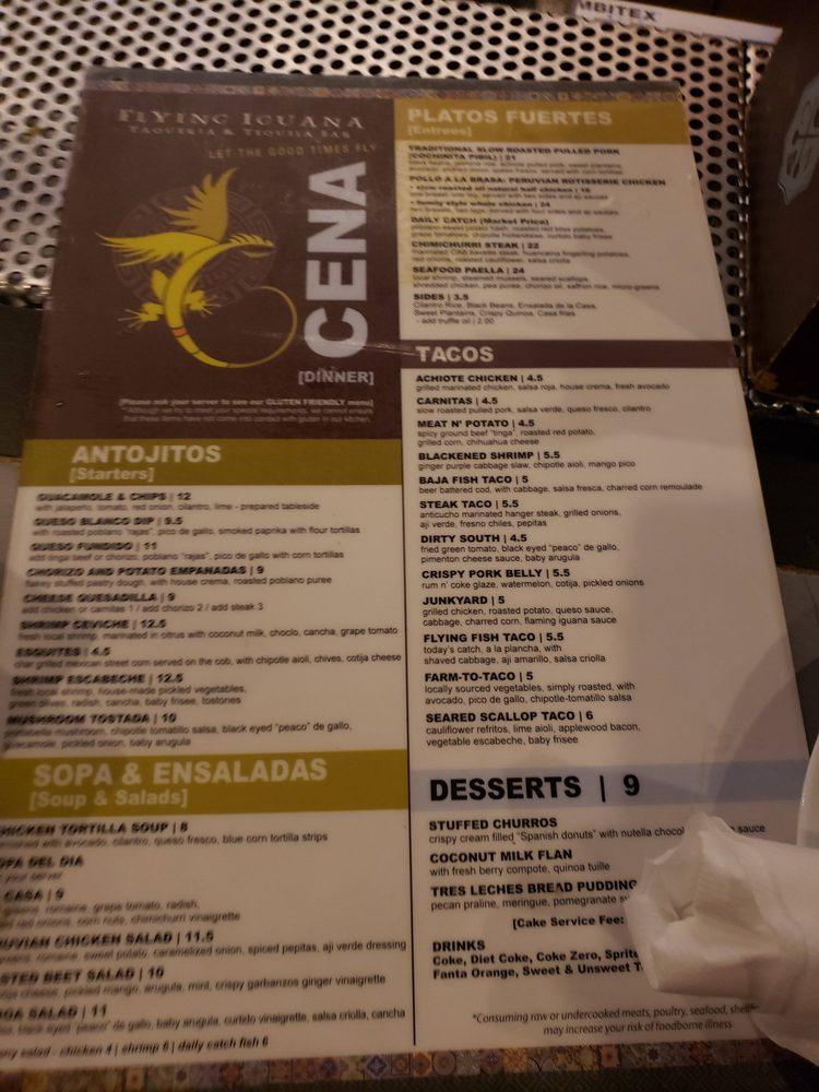 Menu at Flying Iguana Taqueria & Tequila Bar, Neptune Beach