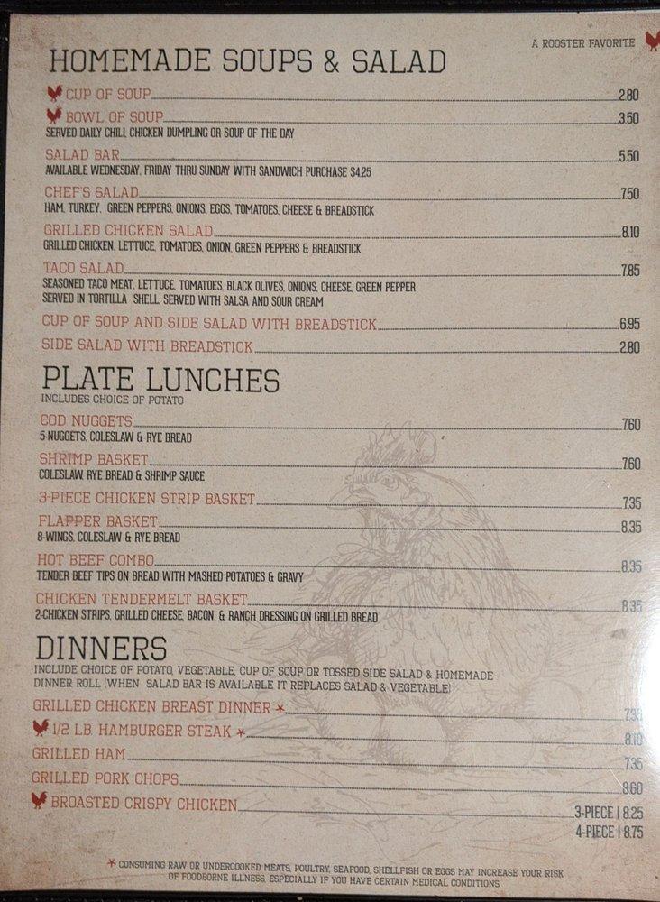 Menu at Red Rooster Cafe, Bonduel