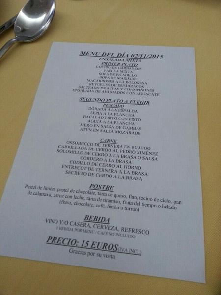 Menu at Ruta Del Sur restaurant, Purullena