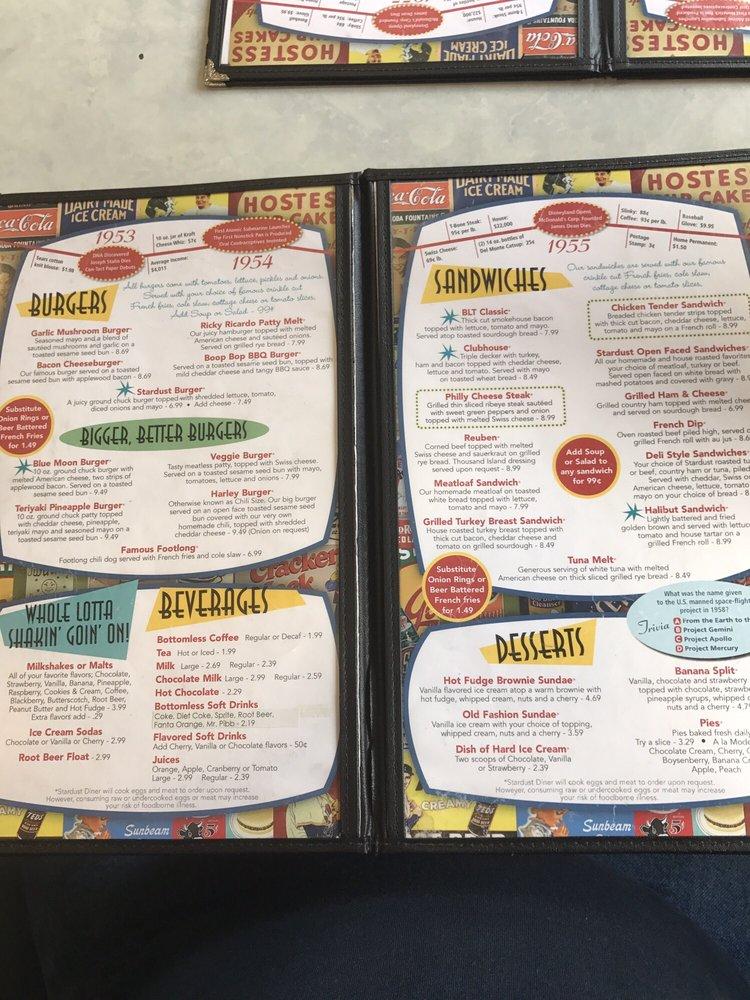 Menu at Stardust Diner cafe, Vancouver