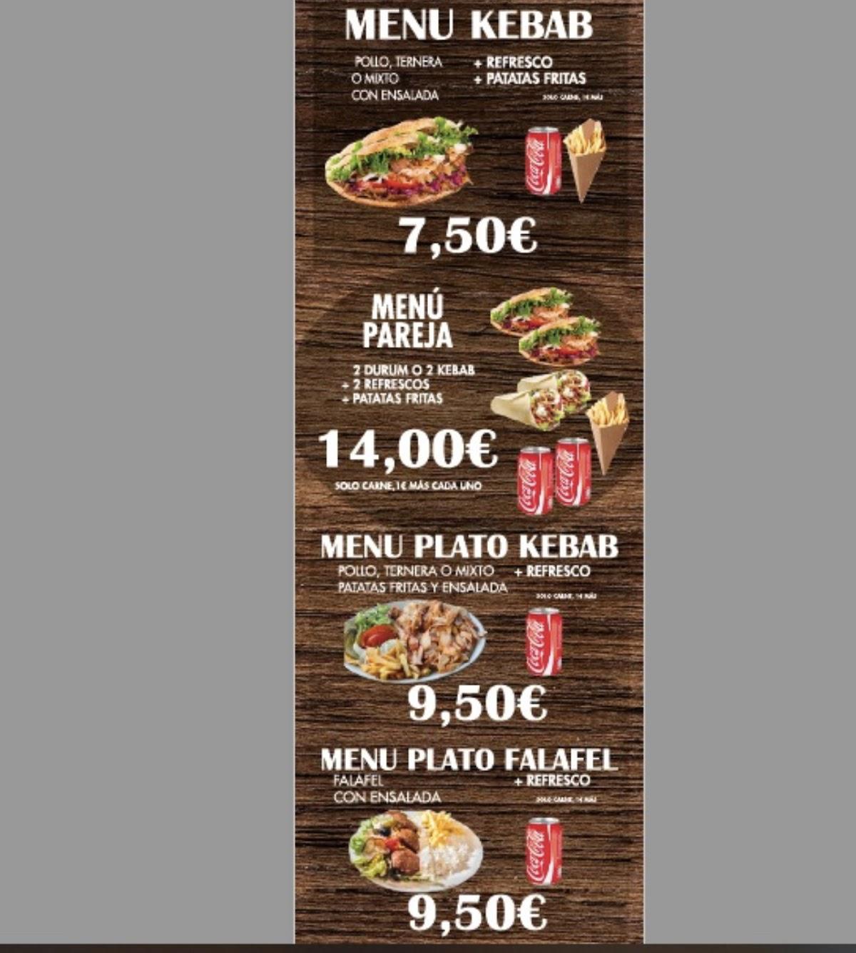 Menu at Tarifa Doner Kebab restaurant, Tarifa