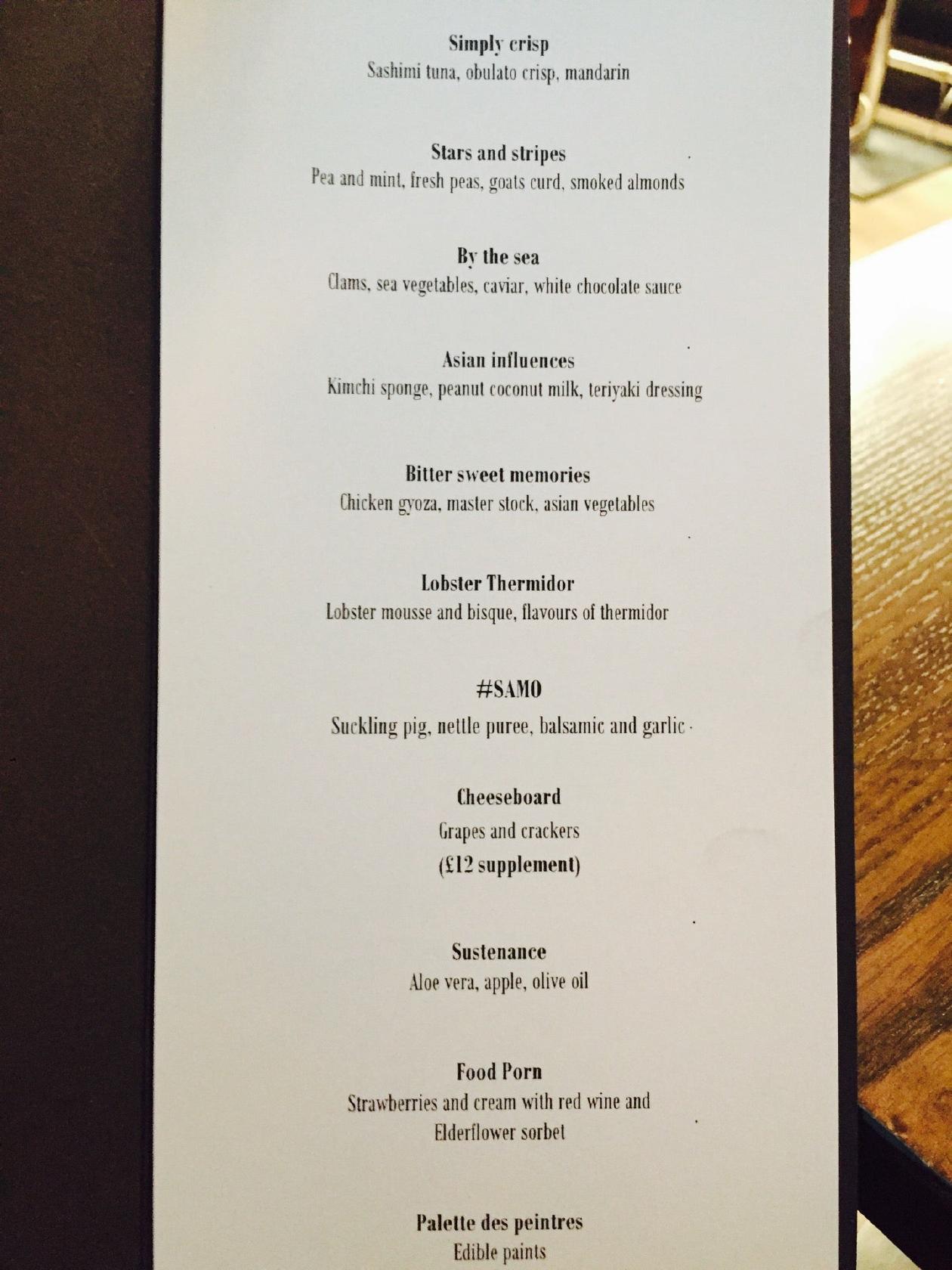 Menu at The Pass restaurant, Lower Beeding