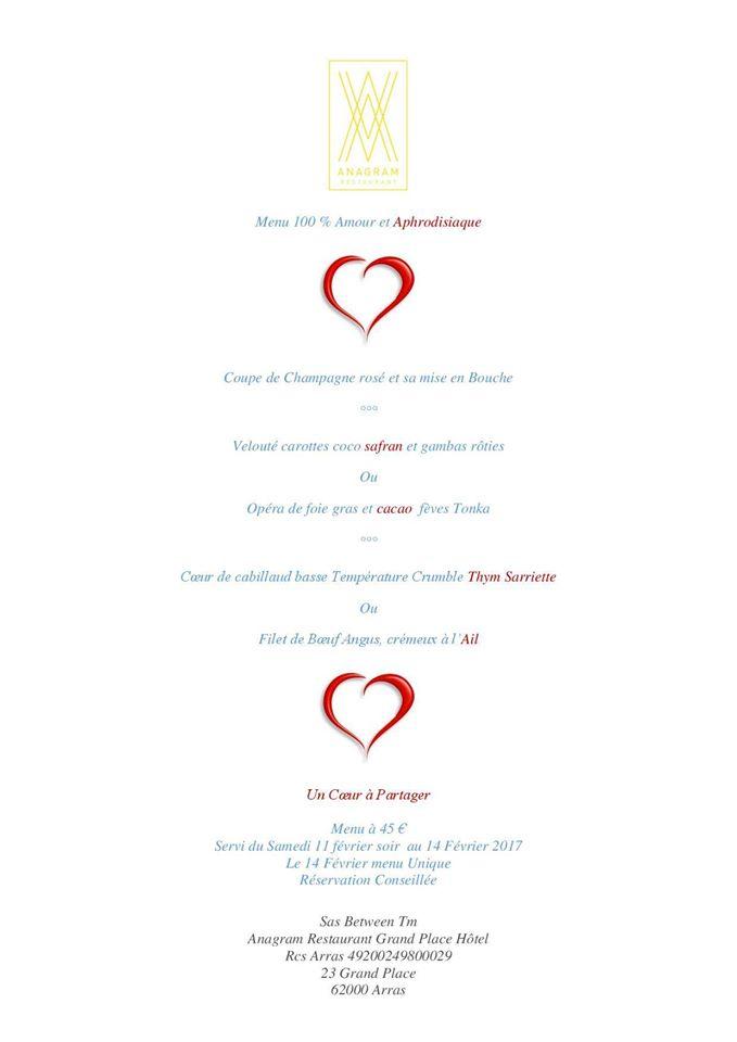 Menu at Anagram restaurant, Arras, 23 Grand'Place