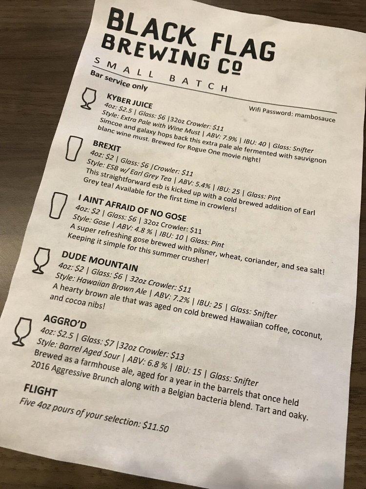 Carta del restaurante Black Flag Brewing Company, Columbia