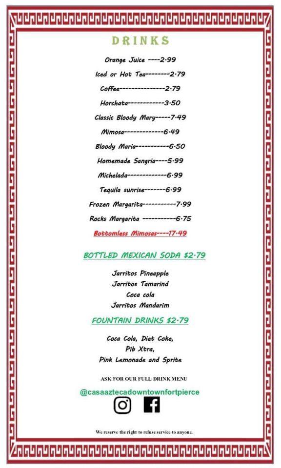 Menu at Casa Azteca Mexican Restaurant, Fort Pierce